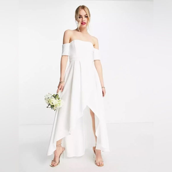 ASOS | Dresses | True Violet White Off Shoulder Tube Hi Low Flowy Dress ...